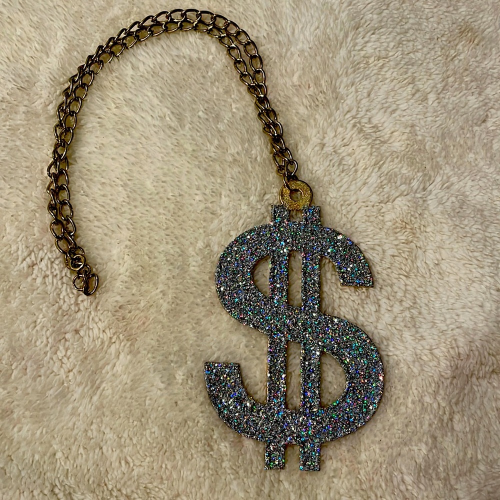 Gold Sparkle Dollar Sign Chain Pendant - Gem